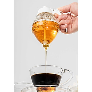 PAULSWAY Glass Honey Dispenser Jar - Premium No Drip Design, Elegant Honeycomb Shape with White Lid - Durable Glass & ABS for Honey and Syrup