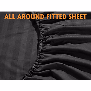 Elegant Comfort Best, Softest, Coziest 6-Piece Sheet Sets! - 1500 Premier Hotel Quality Luxurious Wrinkle Resistant 6-Piece Damask Stripe Bed Sheet Set, Full Black