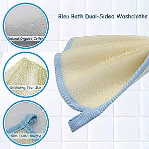Bleu Bath (6 Pack) Dual-Sided Exfoliating Skin Towel Natural Terry Body Cloth Scrubber Premium Sturdy Loofah Towel Soft and Buffing Wash Cloth White for Either Oil or Dry Skin