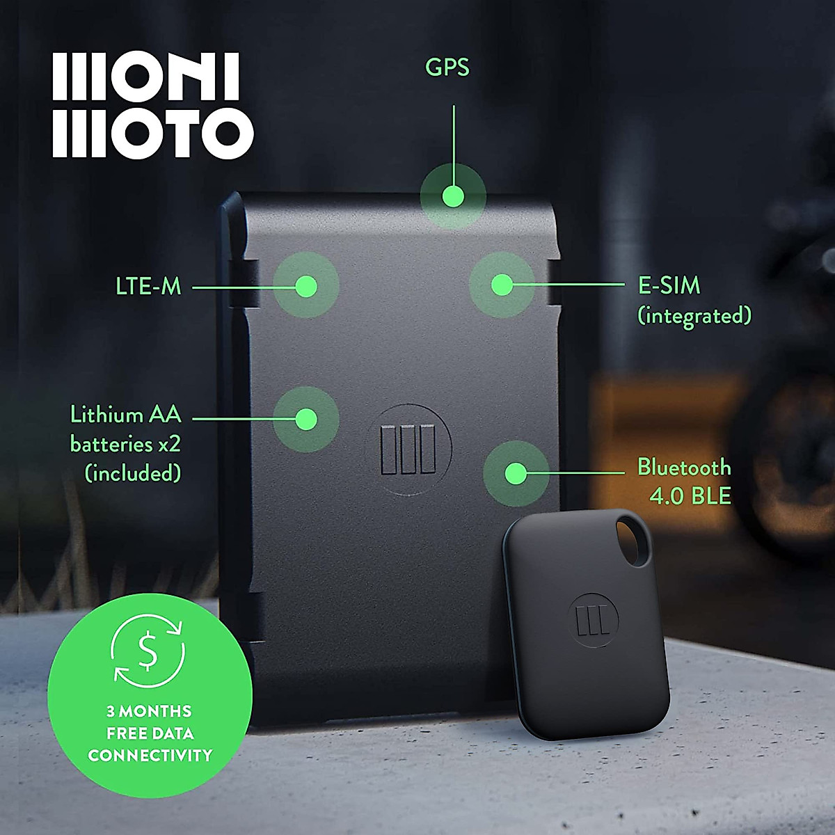 MoniMoto 7 Plus 3 Edition Motorcycle Tracker and Alarm with DIY Installation, No Wiring Required - Smart Motorcycle GPS Tracker - GPS Tracker for Vehicles, Scooters, Quad Bike ATVs, Snowmobiles