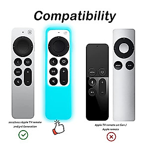 Case Compatible with 2022 Apple TV 4K Siri Remote 3rd Gen, Cover for 2021 Apple TV Siri Remote Control 2nd Gen, Glow in Dark(Blue)