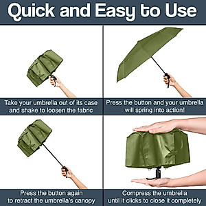 RainPlus Windproof Travel Umbrella - Compact, Automatic, Folding and Portable - Umbrellas For Rain for Men and Women - Car, Backpack, Purse, Strong & Wind Resistant (Green)