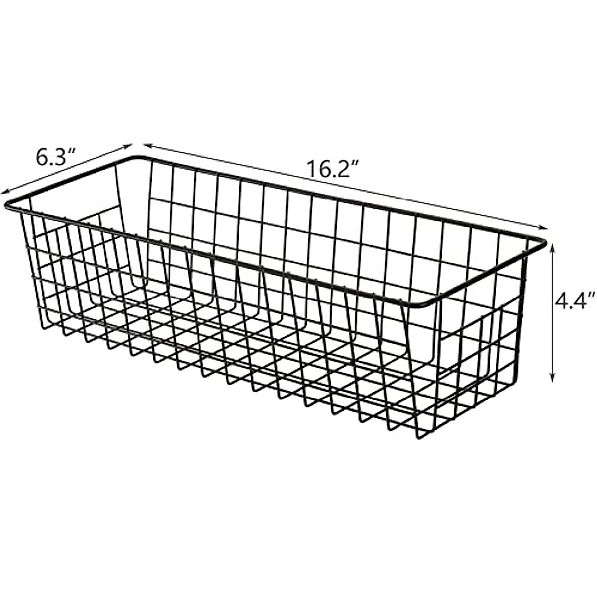 Hedume 3 Pack Metal Wire Storage Organizer Basket, 16.2" x 6.3" x 4.4" Bin Basket with Handles, Versatile Organizer for Kitchen, Pantry, Closet, Laundry Room, Cabinets, Bathroom - Black
