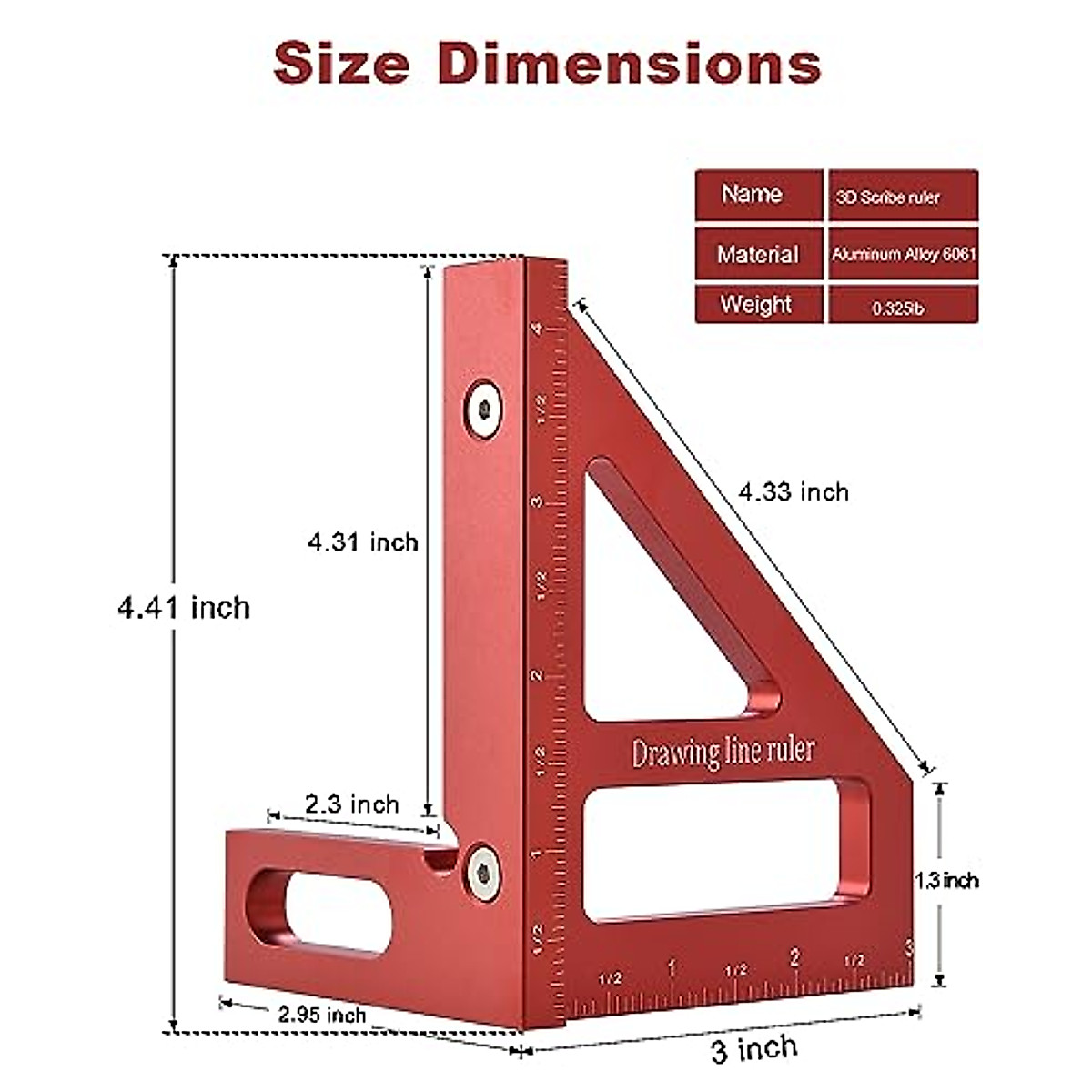 BOXmime Imperial 3D Multi-Angle Measuring Ruler,45/90 Degree Aluminum Alloy Woodworking Square Protractor, Miter Triangle Ruler High Precision Layout Measuring Tool