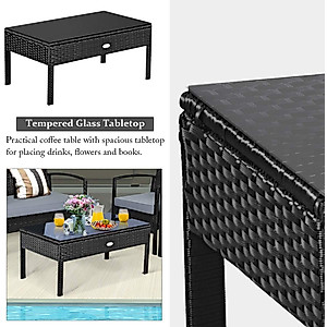 ARLIME 4 Piece Outdoor Patio Furniture Set, All-Weather Rattan Sectional Sofa W/Removable & Washable Cushion, Modern Conversation Sofa for Garden, Balcony, Swimming Pool