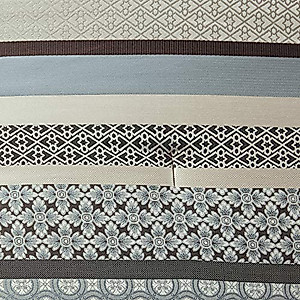 Madison Park Cozy Comforter Set - Luxurious Jaquard Traditional Damask Design, All Season Down Alternative Bedding with Matching Shams, Decorative Pillow Princeton Blue Queen(90"x90") 7 Piece