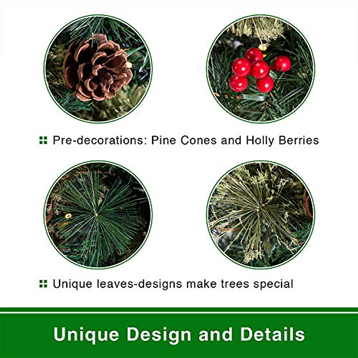 AsterOutdoor Pre-lit Christmas Tree 4ft Artificial Potted Fir with Lights Holly Berries Pine Cones Stands for Indoor Porch Table, Xmas Holiday Decoration, Easy Assembly