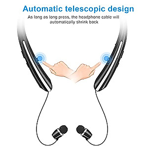 CHENG FEI KE Bluetooth Headphones,Retractable Wireless Earbuds Neckband Headset Sports Noise Cancelling Stereo Earphones with Mic 24 Hrs Playtime Call Vibrate Alert (Black)