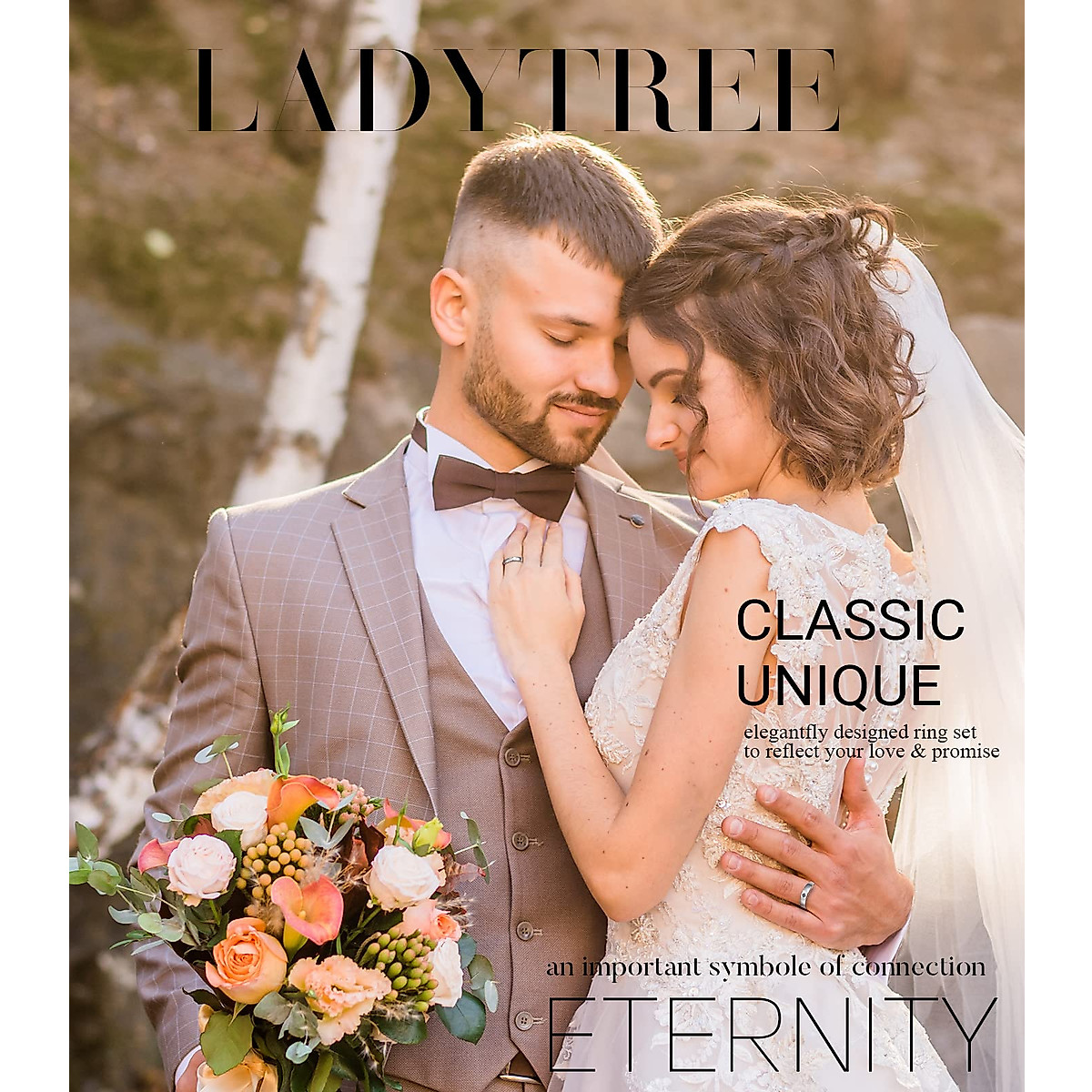 Ladytree 2PCS 925 Sterling Silver Adjustable Rings Couples Promise Engagement Rings for Him and Her Set Sun and Moon 2In1 I Love You Rings