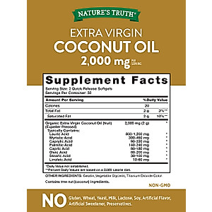 Nature's Truth Coconut Oil Capsules | 100 Softgels | Naturally Occuring MCTs | Non-GMO & Gluten Free