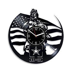 Kovides U.S. Army Vinyl Record Wall Clock USA Army Wall Art Wall Clock Large U.S. Arm Vinyl Clock Army Clock U.S. Army Wall Clock Modern U.S. Army Gift U.S. Army Home Decoration Gift for Men