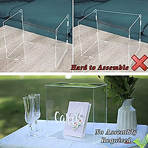 Acrylic Wedding Card Box, Clear Card Box for Reception, Elegant Wedding Envelope Box, Baby Bridal Shower Money Gift Card Box with Slot for Party, Wishing Well, Birthday, Graduation, 10x10x5.5 inch