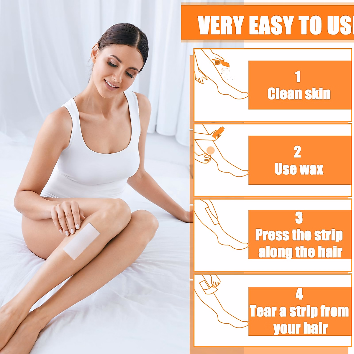 Blulu 400 Wax Strips Non Woven Wax Paper Strips for All Skin Types Facial and Body Hair Removal Waxing Strips Epilating for Leg, Chest, Back, Intimate Area And Face 10 x 3.8 cm(White)