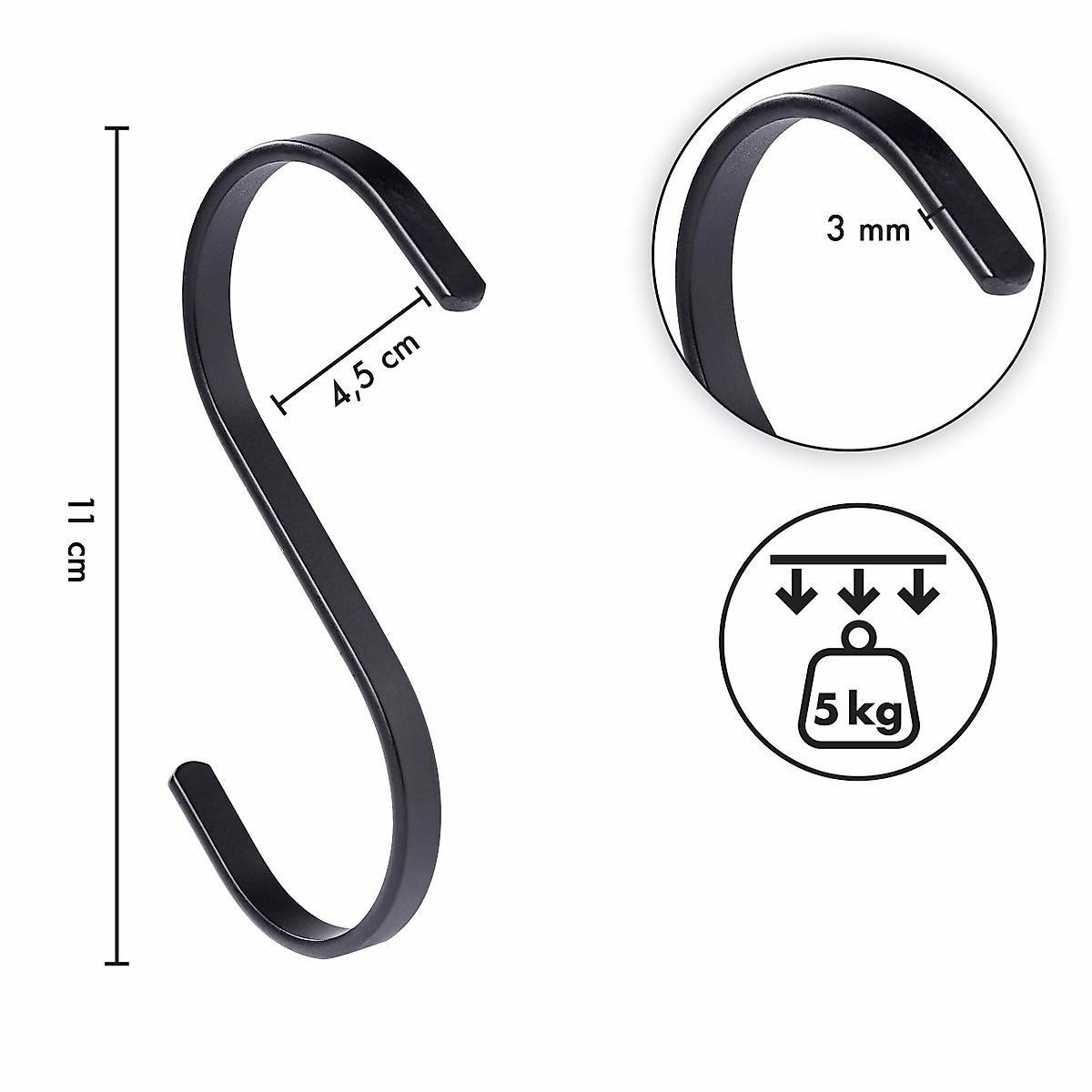 pamo Black s Hooks for Hanging Clothes - Set of 5 or 10-4.33" Large s Hooks Heavy Duty I Suitable as Clothes Rod Hooks, Hanging Hooks for pots, etc.