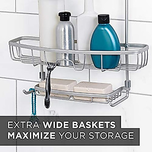 Zenna Home NeverRust Aluminum Extra Wide Hanging Shower Caddy, Satin Chrome
