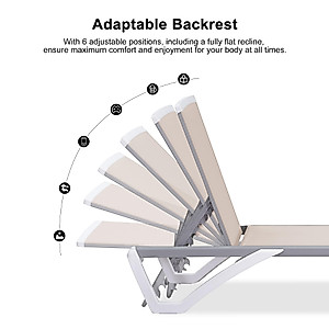 PURPLE LEAF Patio Chaise Lounge Chair Set of 3 Outside Aluminum Plastic Stackable Tanning Chairs for Pool Sunbathing Beach Deck Outdoor Lounger, Khaki
