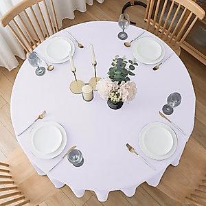Biscaynebay Textured Fabric Tablecloths Round 70" for Tables' Diameters from 30" to 48", White Water Resistant Tablecloths for Dining, Kitchen, Wedding and Parties etc. Machine Washable