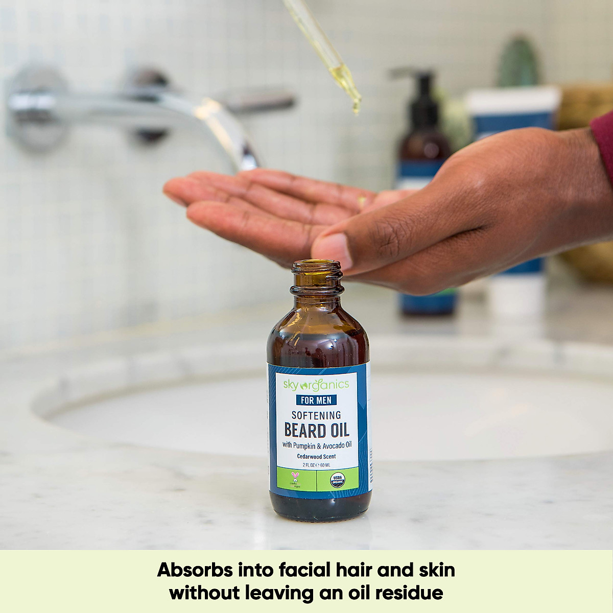 Sky Organics Men's Organic Softening Beard Oil for Face, USDA Certified Organic to Nourish, Condition & Soften, 2 fl. Oz