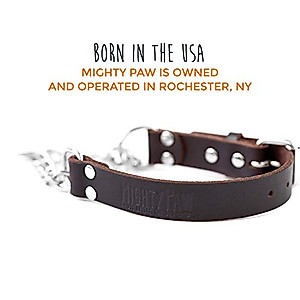 Mighty Paw Leather Martingale Dog Collar | Premium No Pull Dog Collar Martingale Collar for Dogs, Stainless Steel Chain, Limited Chain Cinch Training Collar. for Large, Medium and Small Dogs (Brown)