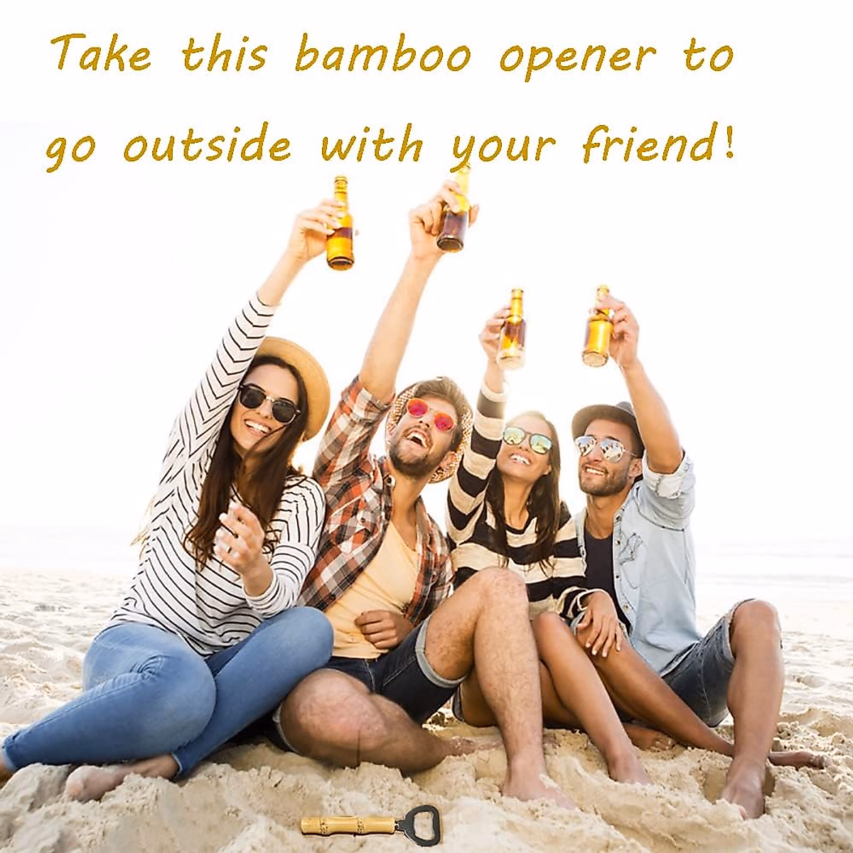 2PCS Bamboo Bottle Openers,Beer Bottle Openers,Bartender Cool Bottle Openers,Soft Drinks-Handcraft Bamboo Handle（yellow）