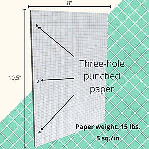 1InTheOffice Binder Graph Paper, 3 Hole Small Graph Paper, 8x10.5 White, 160 Sheets/Pack