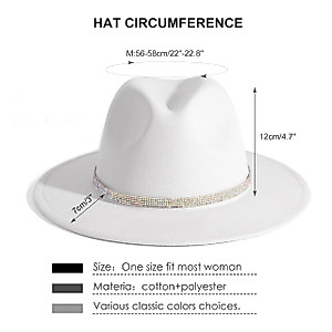 HUDANHUWEI Womens Wide Brim Fedora Hats With Shiny Rhinestone Belt Buckle Clas-White