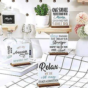 4 Pieces Inspirational Quotes Desk Decor Wood Block Plaque Positive Wooden Table Signs Decorative Wood Table Sign Centerpiece for Women Desk Office Decor Party Table Accessories (Classic Style)