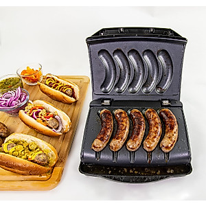 Homecraft Electric Sausage & Brat Grill with Oil Drip Tray, Carry Handle, and Cord Storage, up to 5 Links of Beef, Turkey, Chicken, Veggie Sausages, or Hot Dogs