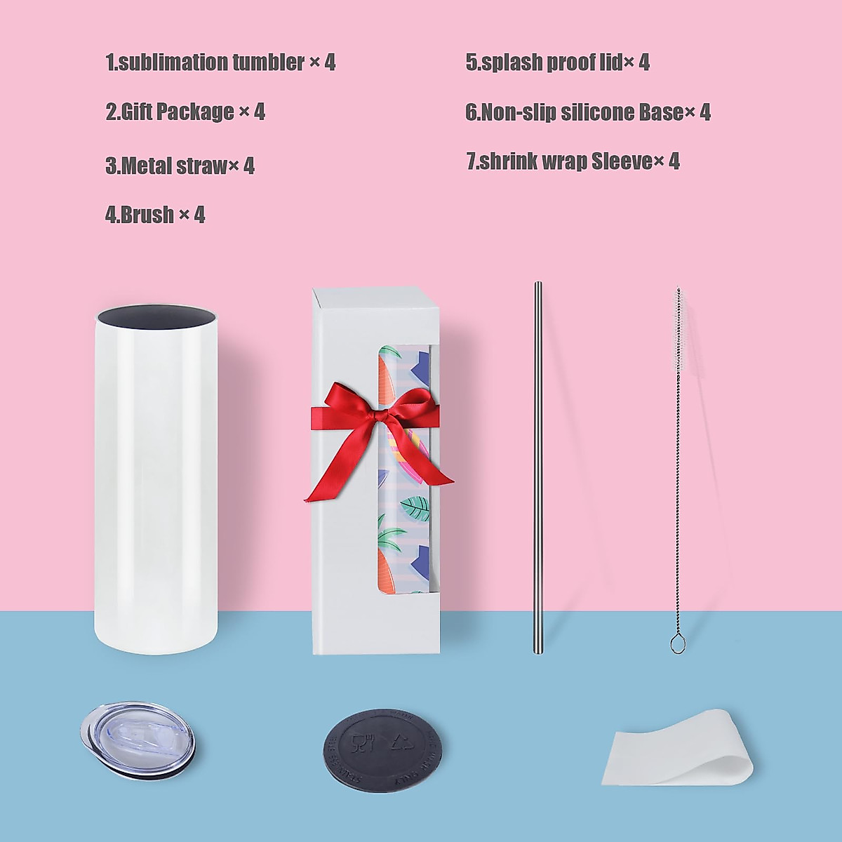 MICLAXYS Sublimation Tumblers Bulk With Flat Edge, 20OZ Flat Sublimation Tumbler Blank, Skinny Straight Stainless Steel Blanks Cups with Individual Box (4, 20OZ)