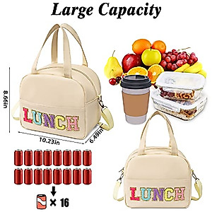 LUCKIPLUS Lunch Bag for Women Personalized Insulated Lunch Box for Adults with Adjustable Shoulder Strap Reusable Freezable Lunchbox Cooler Tote for Office Work Picnic Beach (Beige)