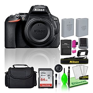Nikon D5600 24.2MP DSLR Digital Camera (Body Only) (1575) Deluxe Beginner Bundle Kit -Includes- Sandisk 64GB SD Card + Large Camera Gadget Bag + Spare Battery + Deluxe Cleaning Kit + More