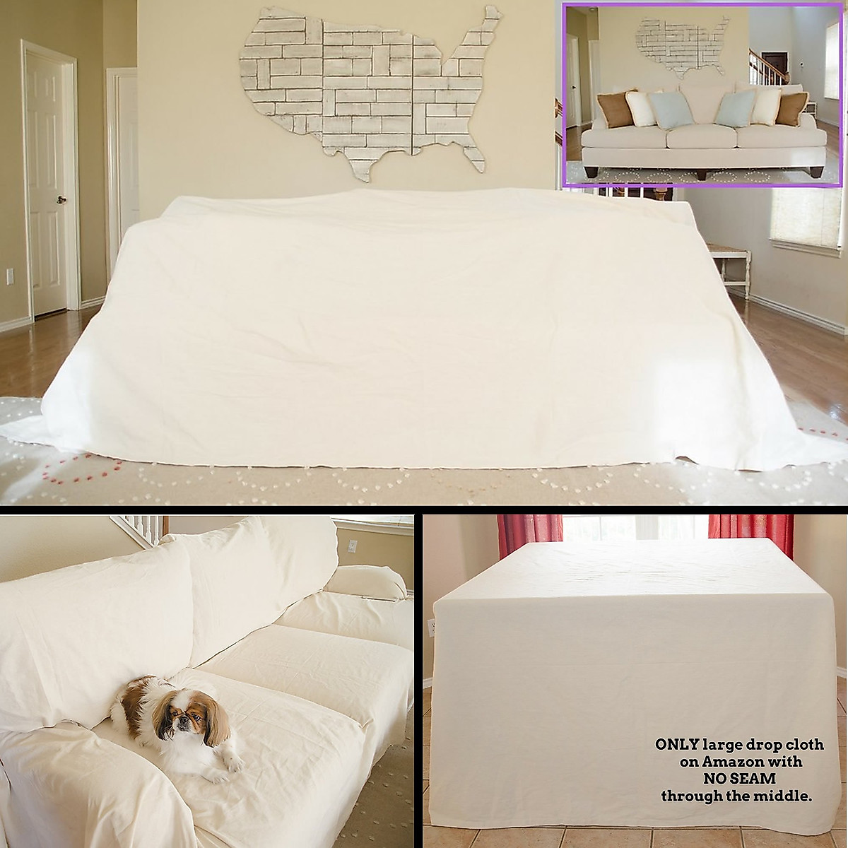 Drop Cloth Tarp Art Supplies - 9x12 Finished Size, 100% Cotton, Seams Only On The Edges, New Unmarked Fabric, Cotton Duck Fabric - Be Confident You Have The Canvas You Need.