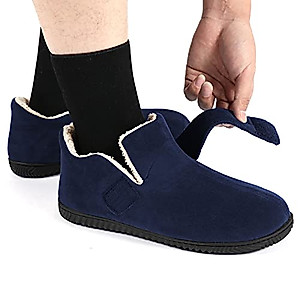 Zizor Mens Slipper, House Shoes for Diabetic, Men Gifts, Memory Foam, Indoor Outdoor, Winter Ankle Pantuflas with Rubber Sole (Navy Blue, Size 11)