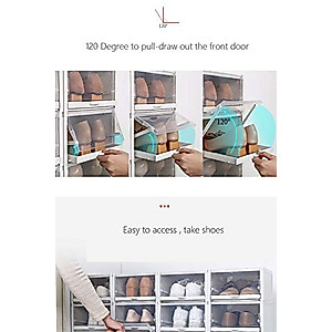 Plastic Pull Shoe Storage Box Clear Stackable Shoes Boxes Cabinet Organizer Flip Drawer (Grey 3 PCS Set)