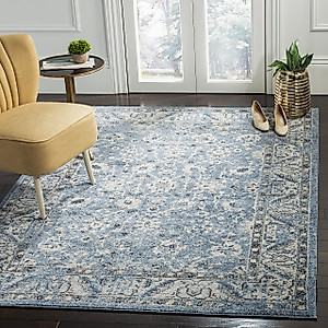 SAFAVIEH Charleston Collection Area Rug - 6'7" Square, Navy & Light Grey, Oriental Distressed Design, Non-Shedding & Easy Care, Ideal for High Traffic Areas in Living Room, Bedroom (CHL413N)
