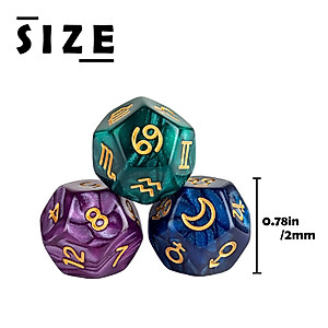 4 Set Tarot Cards Dice 12-Sided D12 Astrological Dice Resin Pearl Constellation Sign Dice for Astro Divination Gaming Accessories