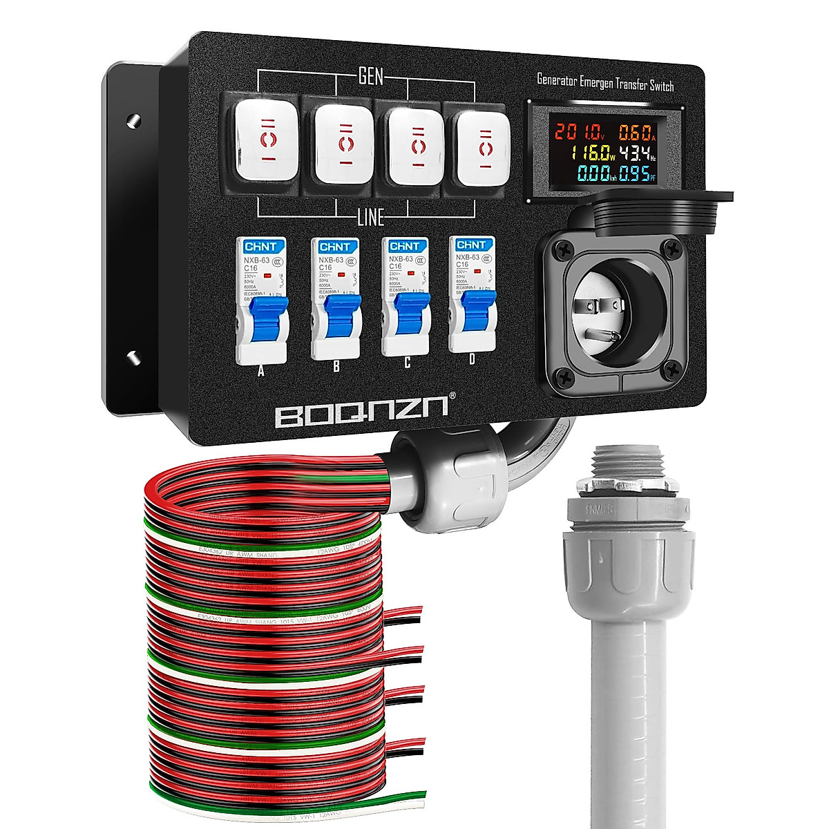 15 Amp 120V Generator Transfer Switch Kit, Prewired 4-Circuit Generator Temporary Emergency Power Supply Kit, IP67 Waterproof for Indoor/Outdoor Use