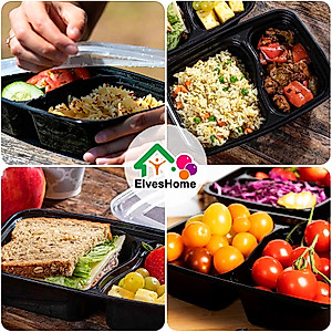 Meal Prep Container 2 Compartments, 50 Pack Meal Prep Container Microwave Safe, Food Storage Container with Lids, 34oz Disposable Bento Box To-Go Boxes Reusable Plastic Bento Lunch Box Dishwasher Safe