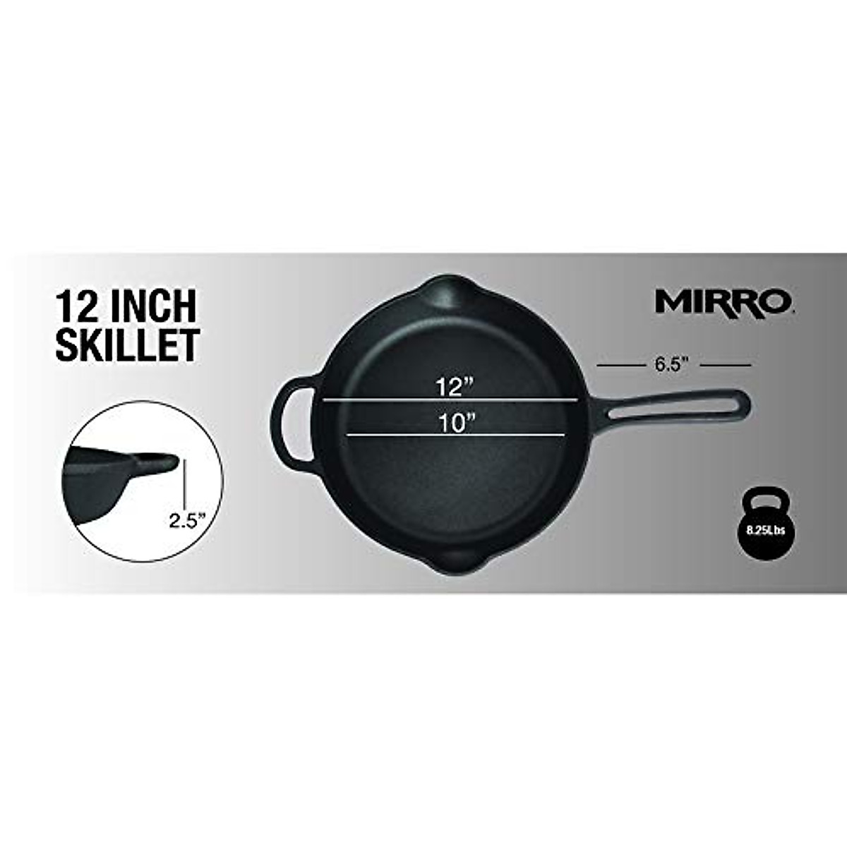 Mirro MIR-19053 12" Pre-Seasoned Ready to Use Round Cast Iron Skillet with Helper Handle, Black