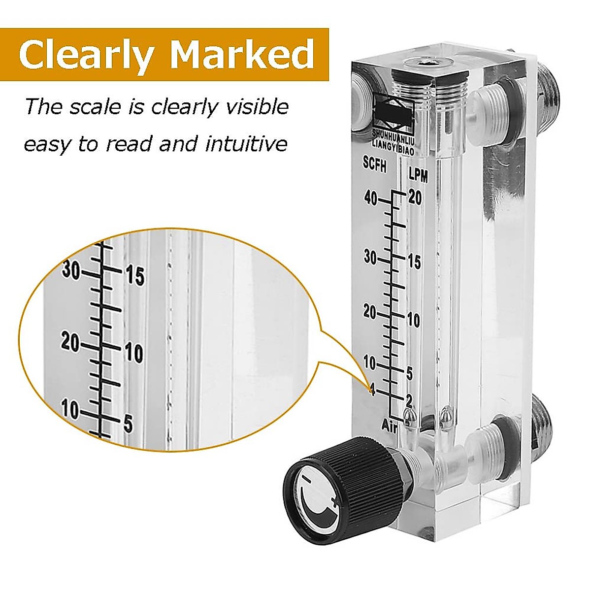 Gas Flowmeter, LZM-6T 2-20LPM/4-40SCFH Pipe Gas Flow Meter with Adjustable Control Valve, Female 1/4" BSPT Thread Interface Panel Mount Type Flowmeter for Oxygen Air Gas