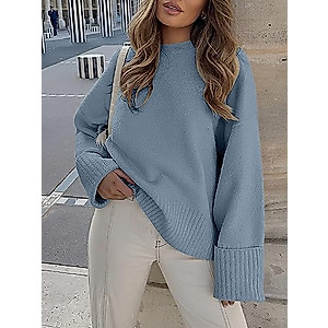 ANRABESS Women's Oversized Crewneck Long Sleeve Fuzzy Knit Casual Chunky Warm 2025 Fall Pullover Sweaters Top Trendy Outfits Grey Blue Large