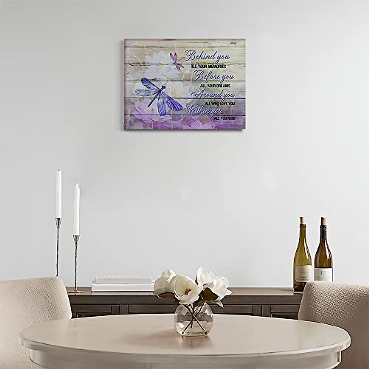 Purple Dragonfly Gifts for Women, Inspirational Quotes Canvas Wall Art for Office Apartment Bedroom Rustic Dragonfly Lotus Motivational Wall Decor Paintings Artwork for Home, Ready to Hang 12"X8"