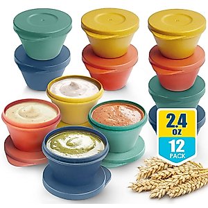 Teivio 12 Pack Reusable Wheat Straw Salad Dressing Containers To Go, 2oz Small Plastic Condiment Container with Lid, Snack Container Dipping Sauce Cups for Lunch Box Picnic Travel, Autumn Multicolo