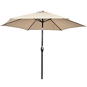 TANGKULA 9FT Patio Umbrella, Outdoor Market Table Umbrella with Push Button Tilt Adjustment, Crank & 6 Sturdy Ribs for Garden, Backyard, Deck & Pool (Beige)