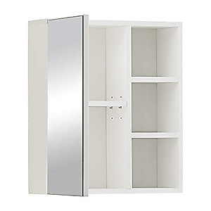 CLIPOP Bathroom Wall Cabinet Medicine Cabinet, Wall Mounted Bathroom Mirror with Storage Mirror Cabinet with 1 Doors and Adjustable Shelf, Over The Toilet Space Saver Storage Cabinet, White
