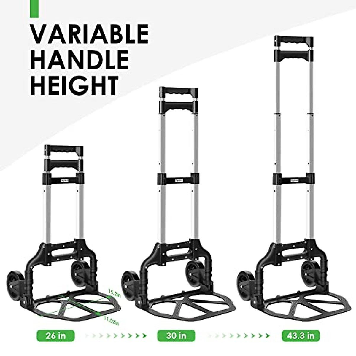 Teprovo Folding Hand Truck Dolly Extended Handle,Height 43.3in Aluminum Fold Up Dolly, Portable Hand Truck Folding Lightweight, Foldable Hand Cart 175lbs Capacity,Home, Auto, Office, Travel Use