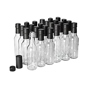 FastRack - 5oz Woozy Hot Sauce Bottles, Pack of 24 with Black Plastic Caps & Shrink Sleeves, Empty Small Woozy Bottles, High Grade Clear Glass bottles with Leakproof Cap - No Dripper Included