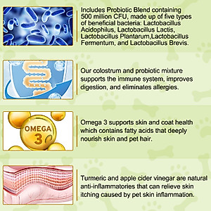 Allergy Support for Dogs, 180PC Allergy Aid Chewable Tablets for Seasonal Allergy, Supports Immune Function, Dry & Itchy Skin Relief, Dog Supplement Vitamins Tablets - 180 Tablets/Chicken Flavor