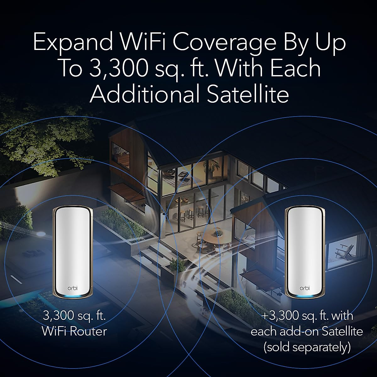 NETGEAR Orbi 970 Series (RBE970) Quad-Band WiFi 7 Mesh Add-on Satellite - Works with Existing 970 Series Mesh System or Router, Security Features, Covers up to 3,300 sq. ft., BE27000 802.11be