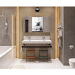 Funny Highland Cow Bathroom Wall Decoration Black and White Canvas Cow in Bathroom Decoration Picture Humorous Animal Bathroom Wall Art Printed Country Farmhouse Style Wall Decoration Prepare Frame Hanging in Bathroom Bedroom Children's Bathroom Decoratio